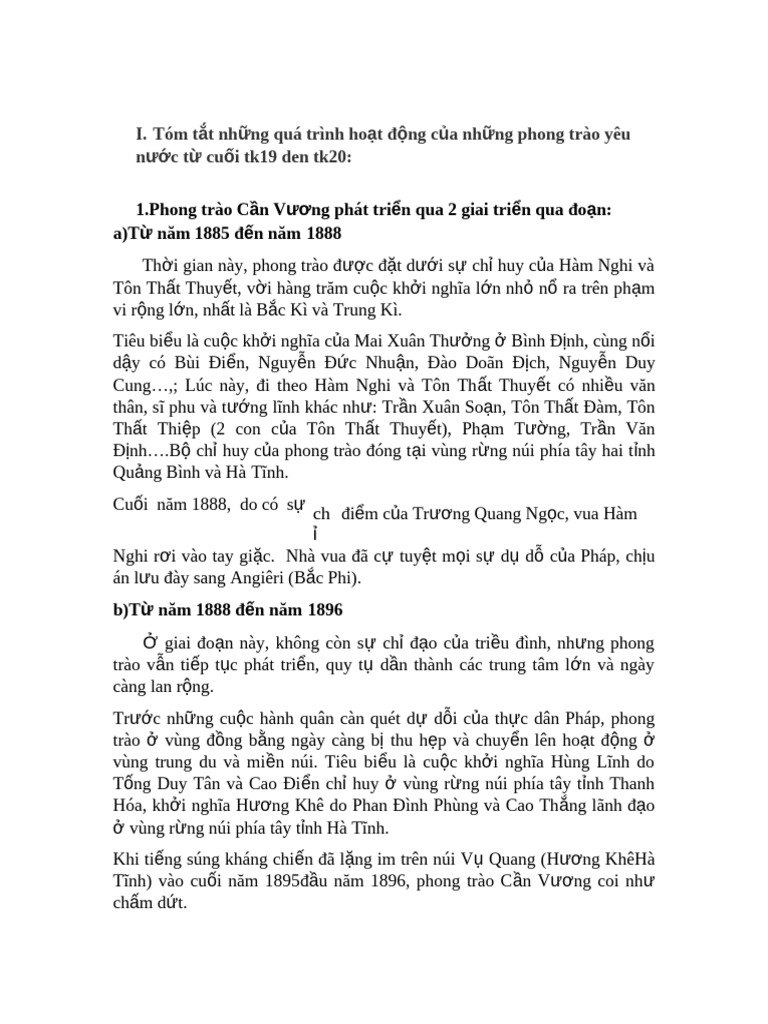 Phong Trào Yêu Nước Theo Khuynh Hướng Phong Kiến - 972349 | PDF