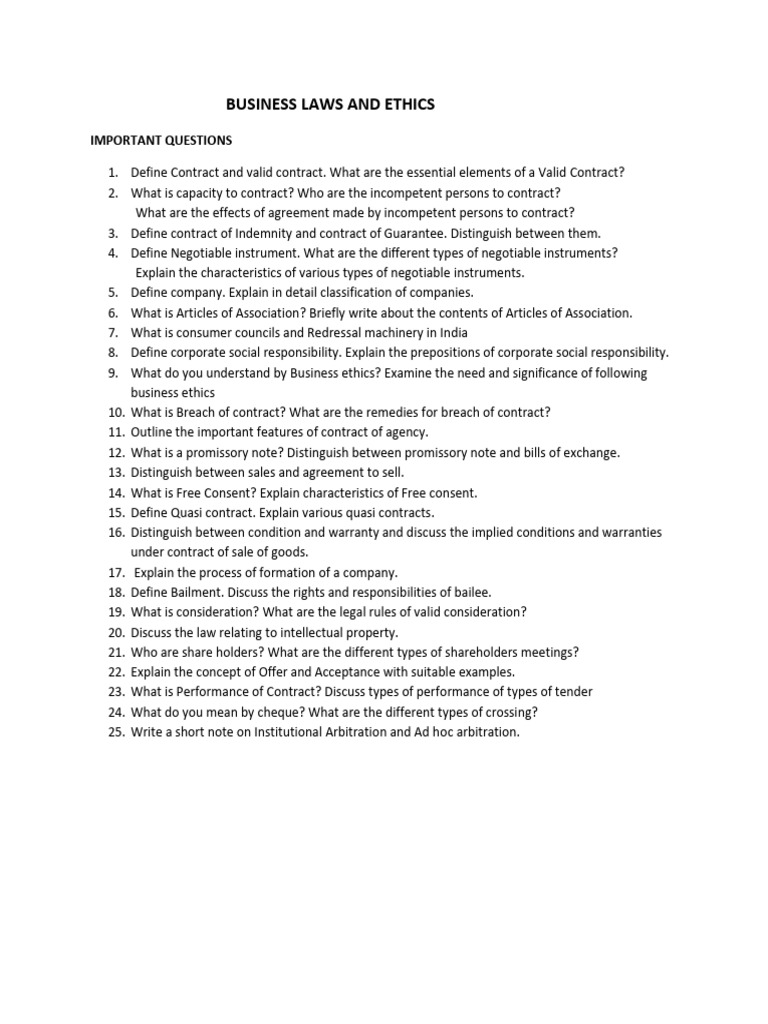 Business Law & Ethics: Key Questions | PDF | Business