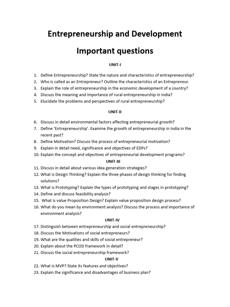 Key Questions in Entrepreneurship Development | PDF