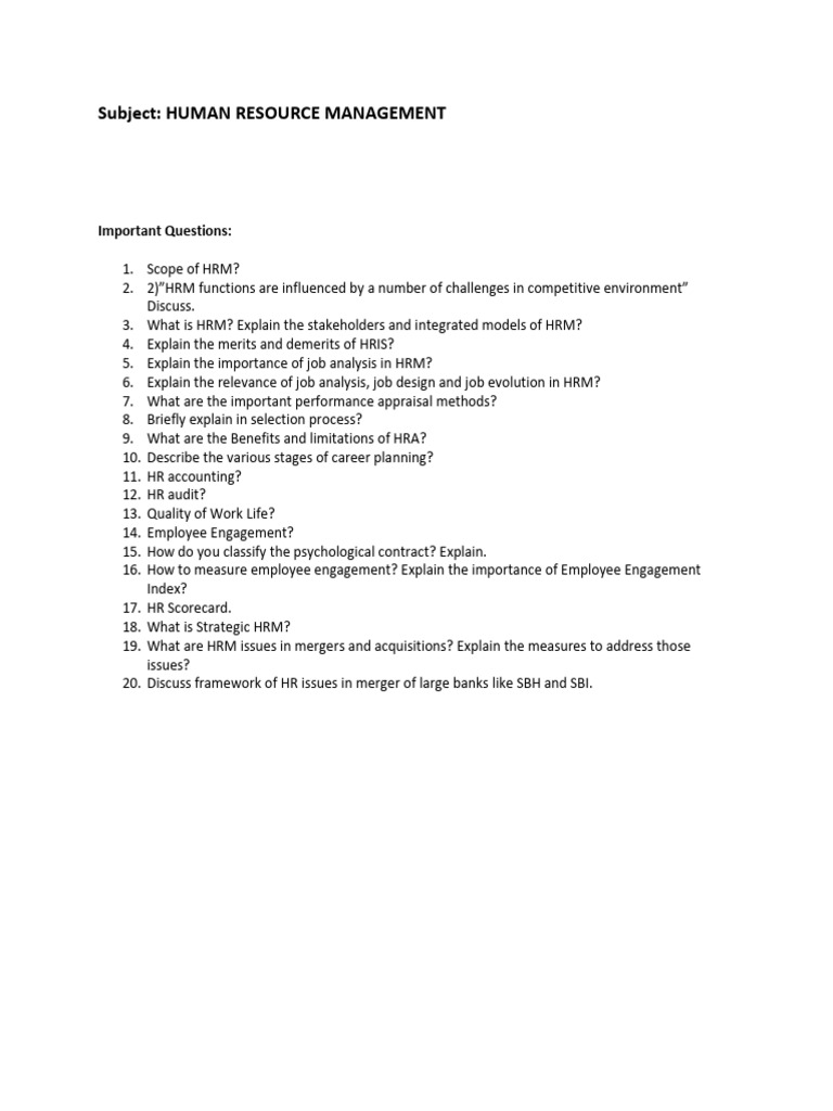 Key HRM Questions for BBA 3rd Sem | PDF | Career & Growth