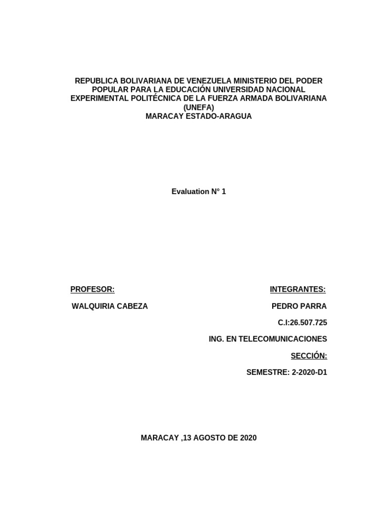 Ingles WALQUIRIA CABEZA Examen 1 Evaluation #1 | PDF | Ingeniería | Electrónica