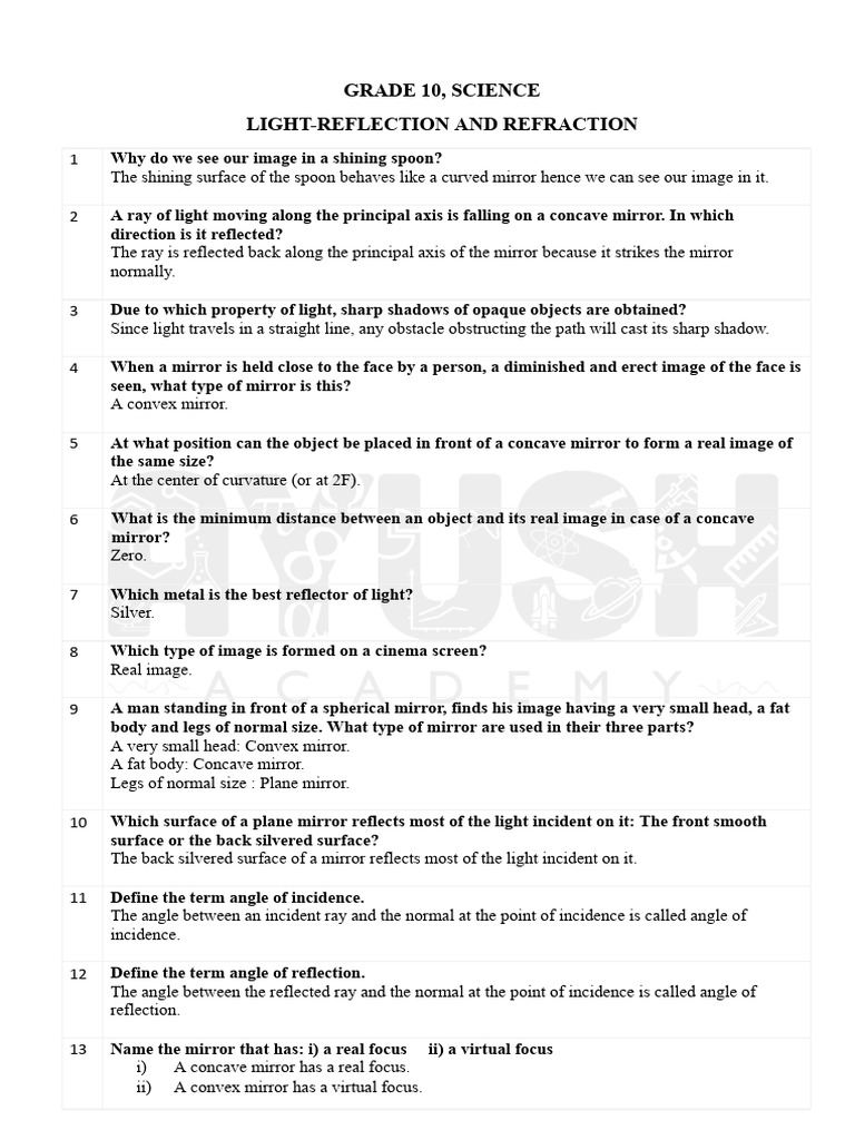 Light, Reflection and Refraction | PDF | Mirror | Optics