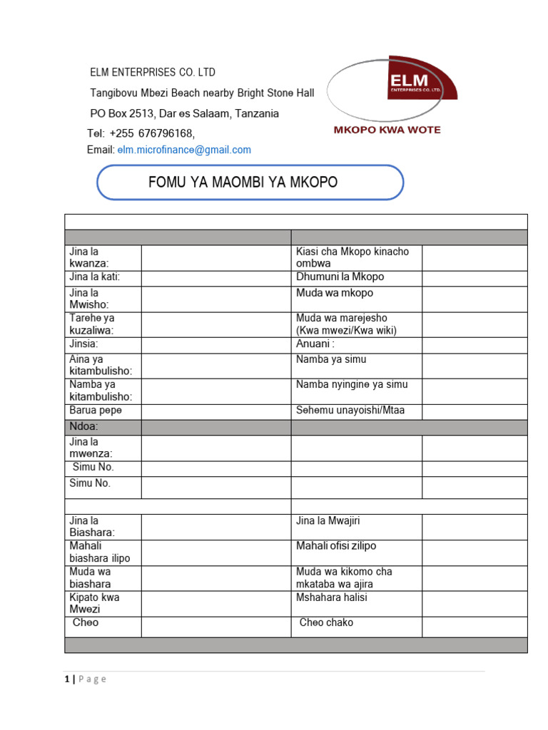 Fomu Ya Maombi Ya Mkopo v5 Swahili New-1 | PDF