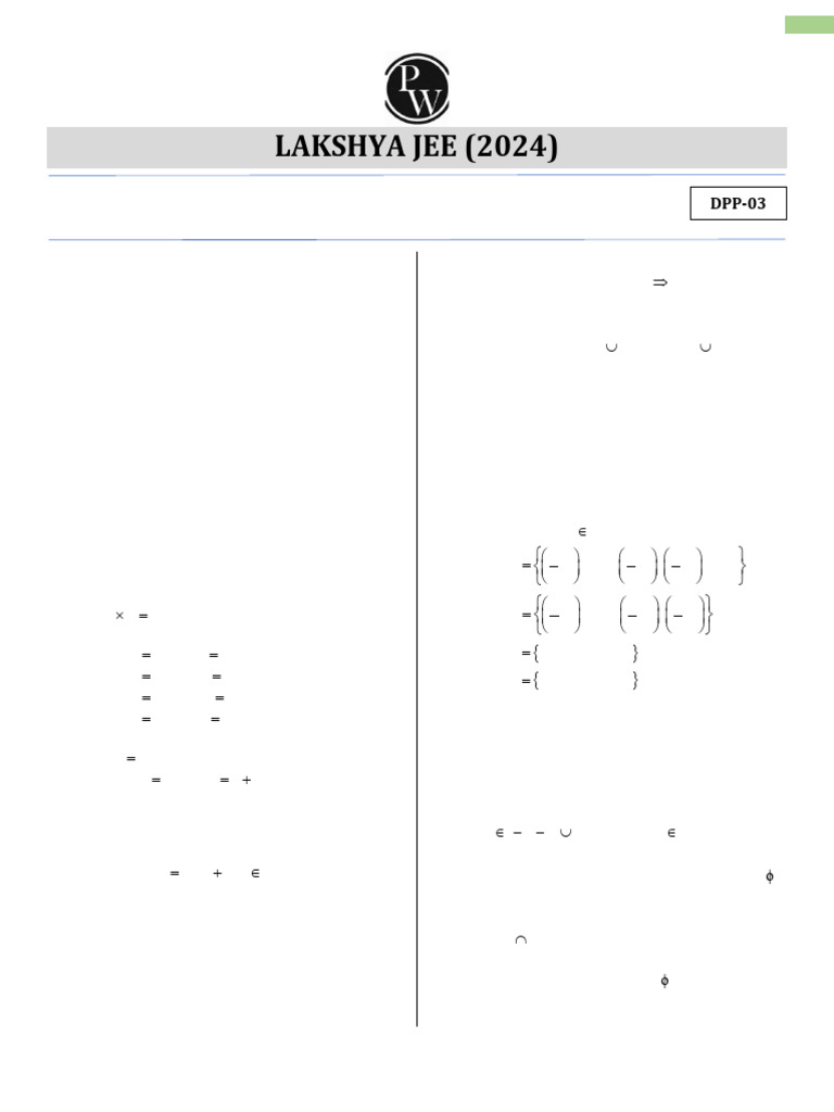Relation And Functions Dpp 03 Lakshya Jee 2024 Pdf Mathematical Objects Mathematical