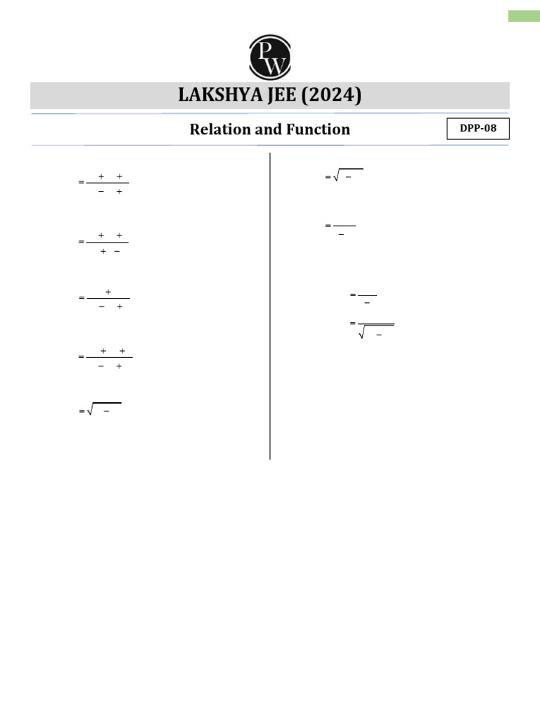 Relation & Functions - DPP 08 (Of Lec 09) - Lakshya JEE 2024 | PDF | Teaching Methods & Materials