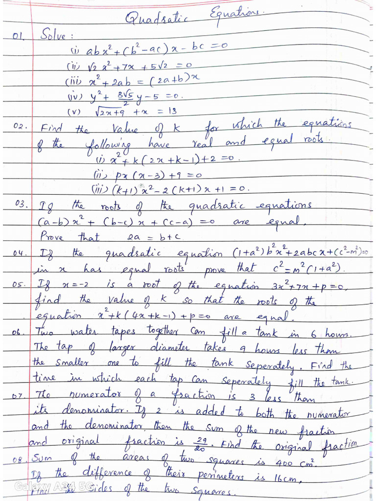Quad. Eqn & P.L.E Worksheet | PDF