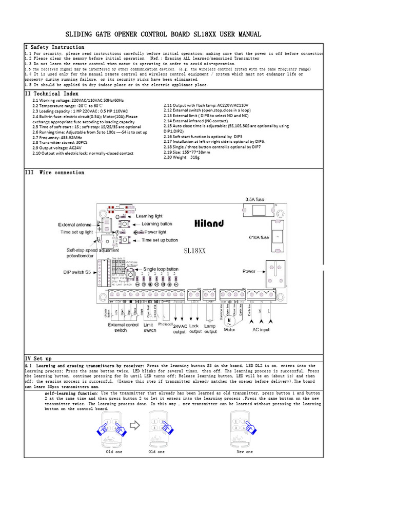 Sliding Door Control Board SL1800 User Manual V2 A4 | PDF | Remote ...