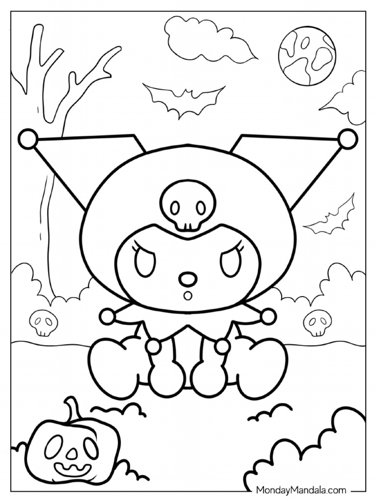 Kawaii Halloween Kuromi Coloring Sheet | PDF