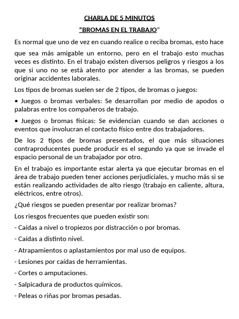 Riesgos de Bromas en el Trabajo | PDF | Crecimiento personal y profesional