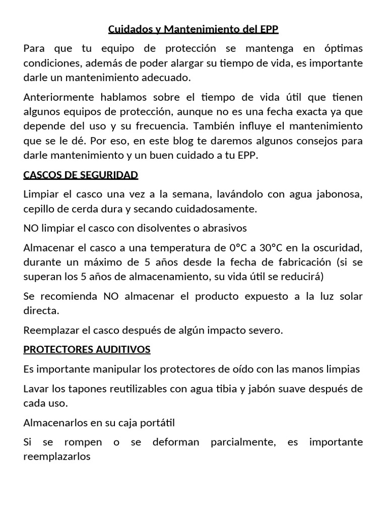 Cuidados y Mantenimiento Del EPP | PDF | Guante | Agua