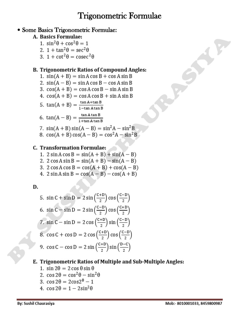 Trigonometric Formulaes | PDF | Teaching Methods & Materials