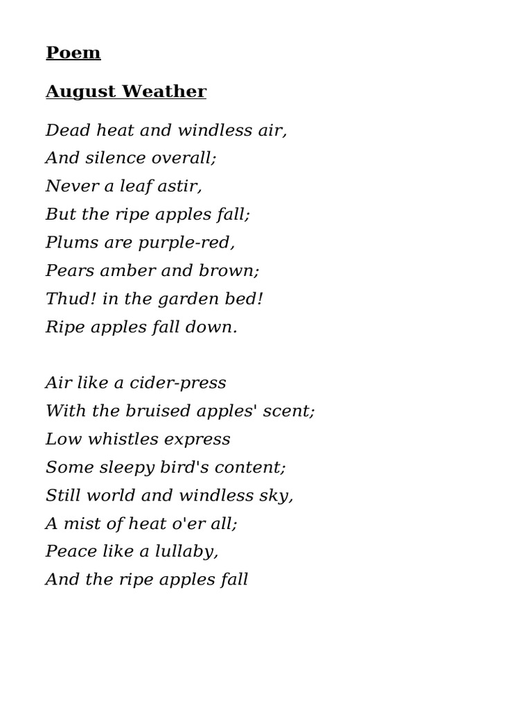 Poem August Weather | PDF | Poetry