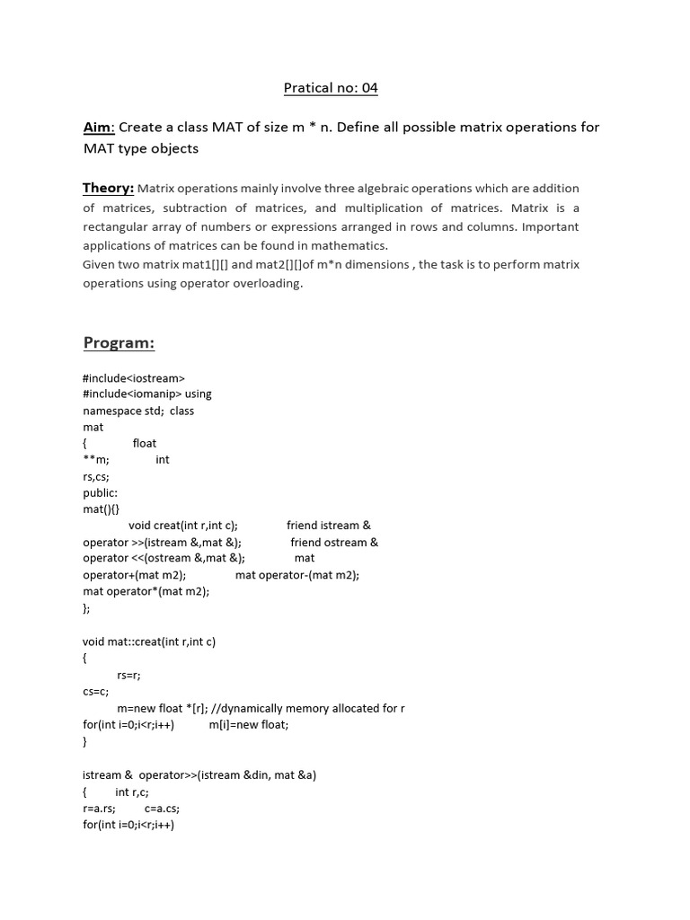 Shreyash Kalaskar 19 Oops Practical No.4 | PDF | Matrix (Mathematics) | Abstract Algebra