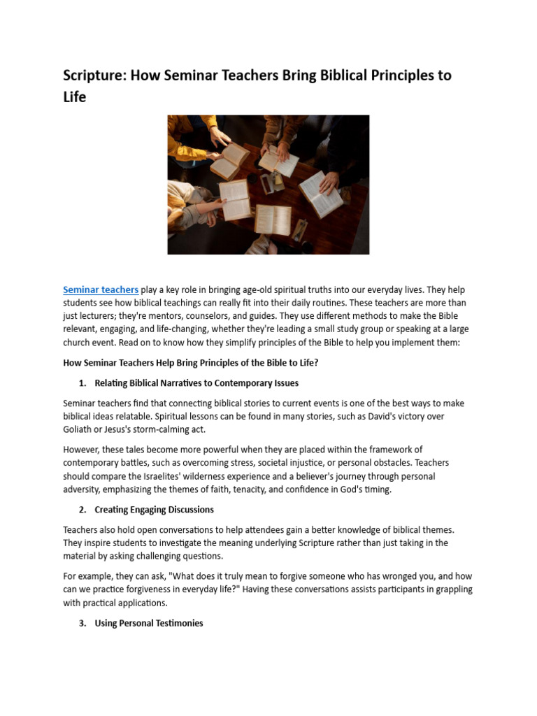 Scripture How Seminar Teachers Bring Biblical Principles To Life Pdf