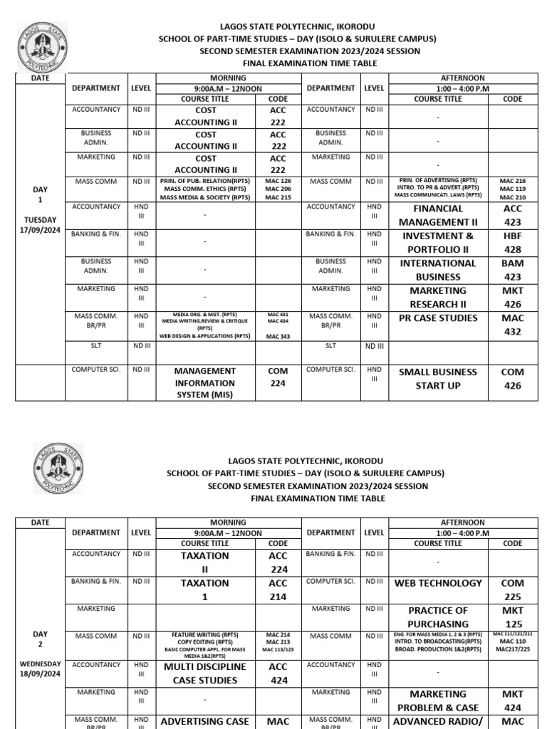 SPTS (Day) Time Table Second Semester 2024 - Original | PDF | Human ... SPTS (Day) Time Table Second Semester 2024 - Original | PDF | Human ...