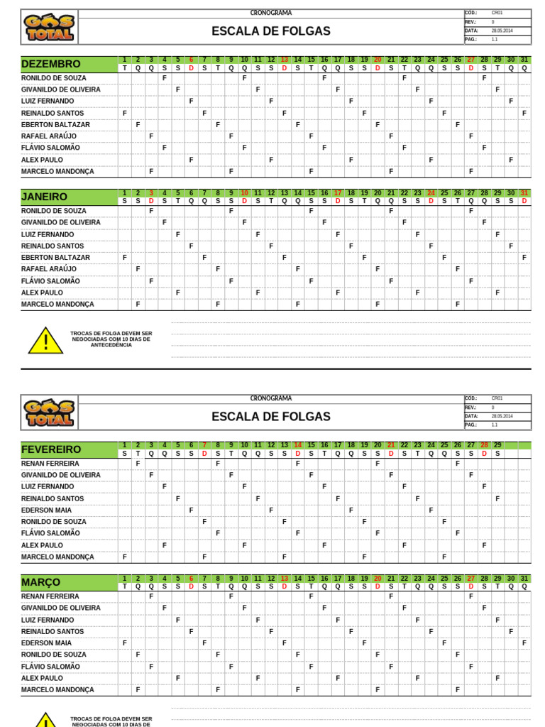 Fo - Escala de Folgas | PDF
