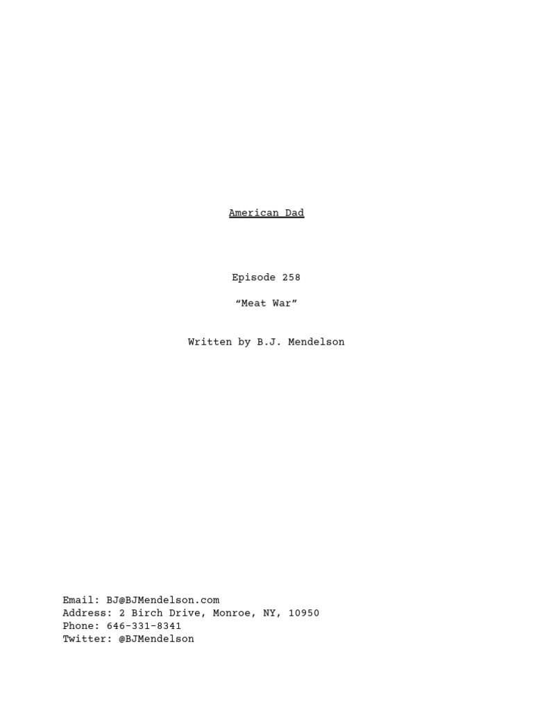 BJ Mendelson American Dad Spec Script Meat War | PDF | Mystery ...