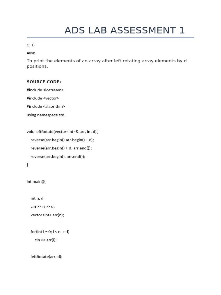 ADS LAB ASSESSMENT 1 | PDF