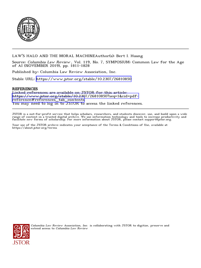Law's Halo and The Moral Machine-Bert I. Huang | PDF | Artificial Intelligence | Intelligence ...