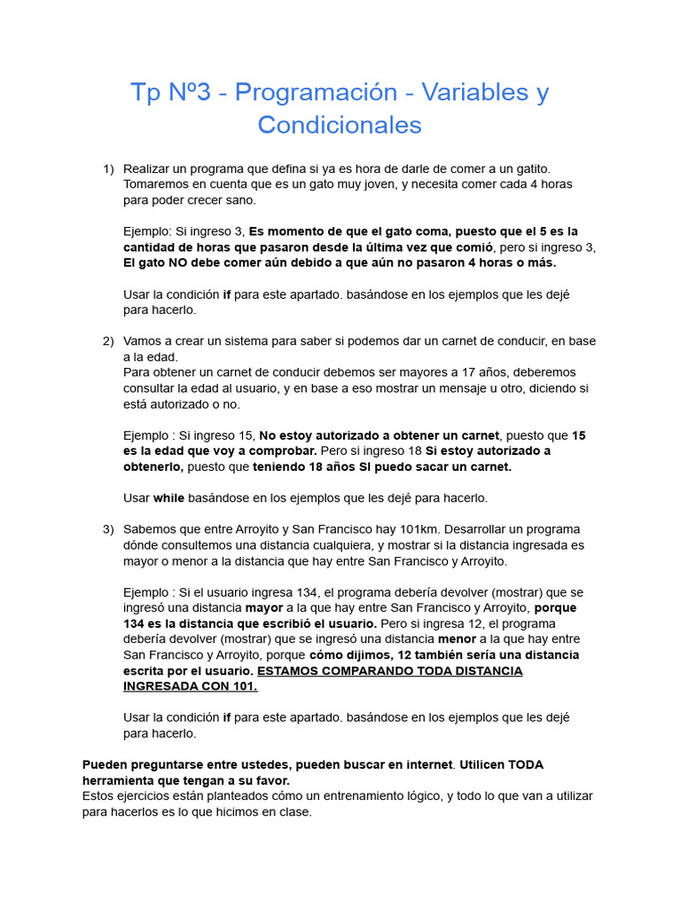 Tp Nº3 - Programación - Variables y Condicionales (1) | PDF