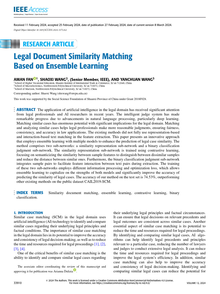 Legal Document Similarity Matching Based On Ensemble Learning | PDF | Artificial Intelligence ...