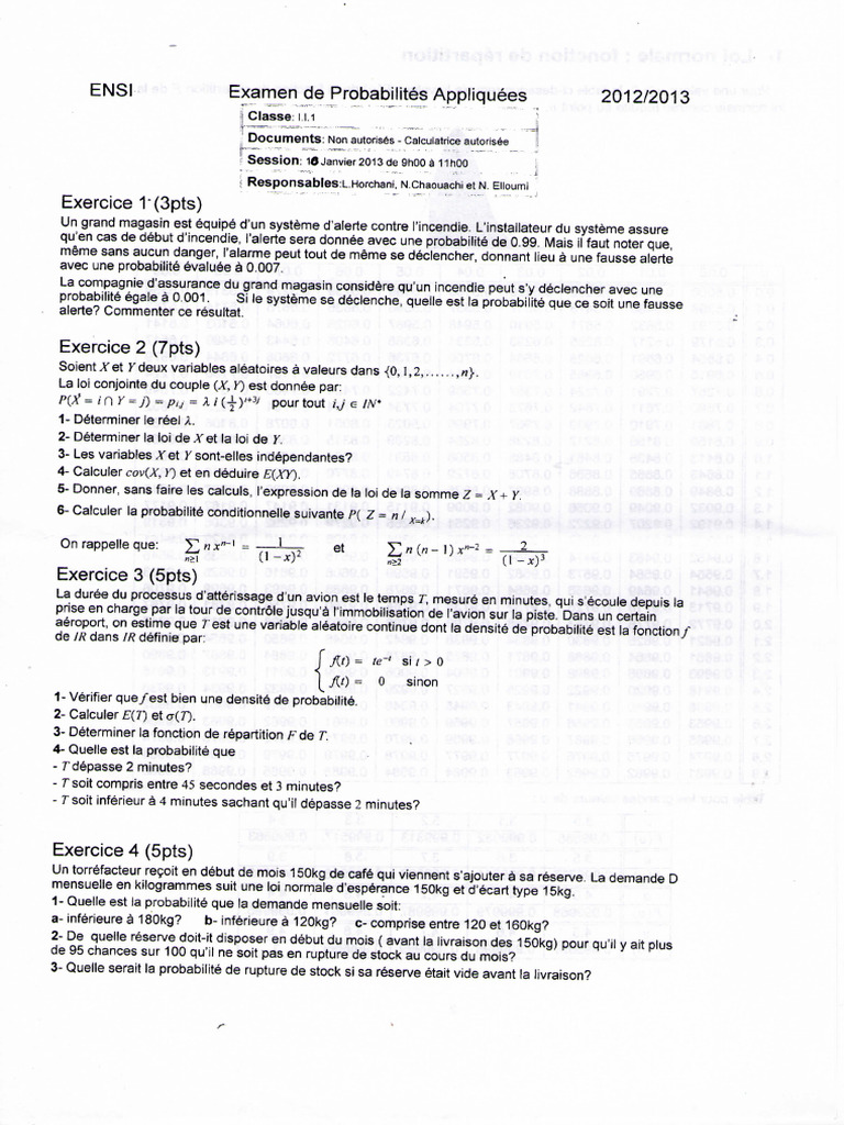 Prob Exam Corrigé 2013 | PDF