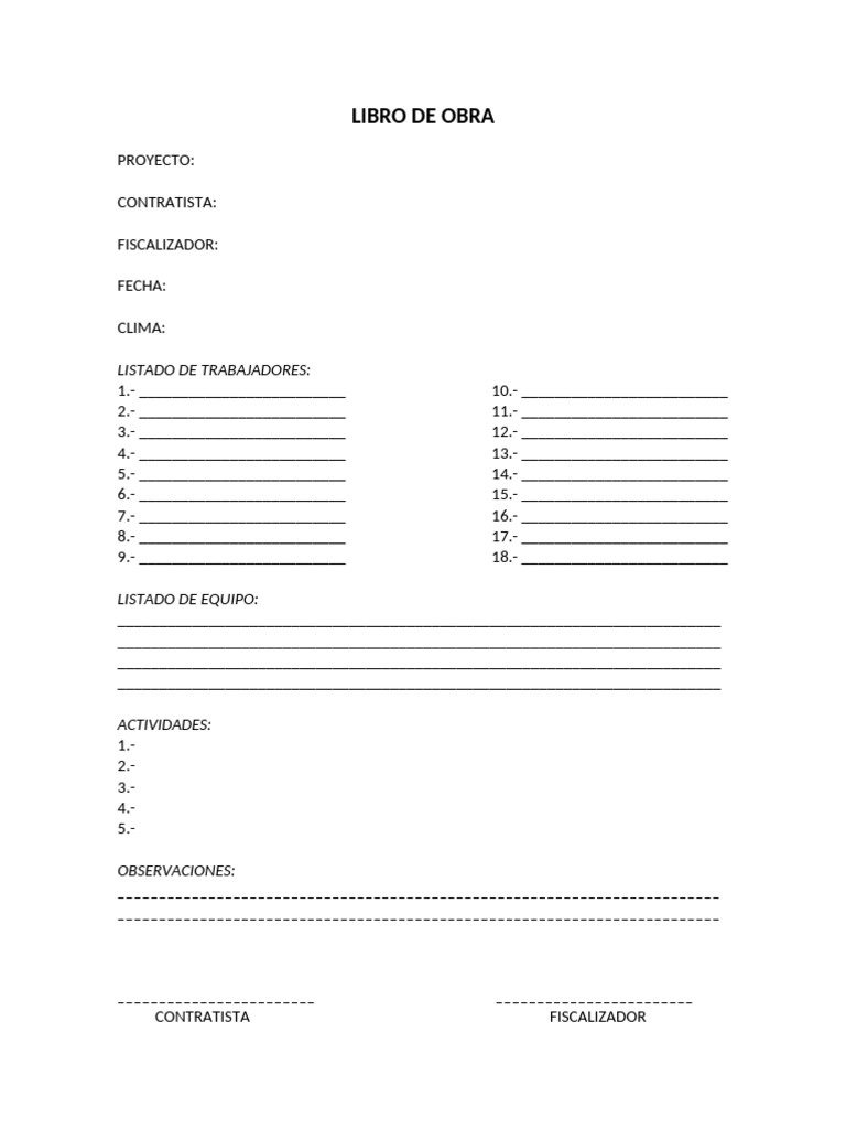 Formato Libro de Obra - ACC | PDF