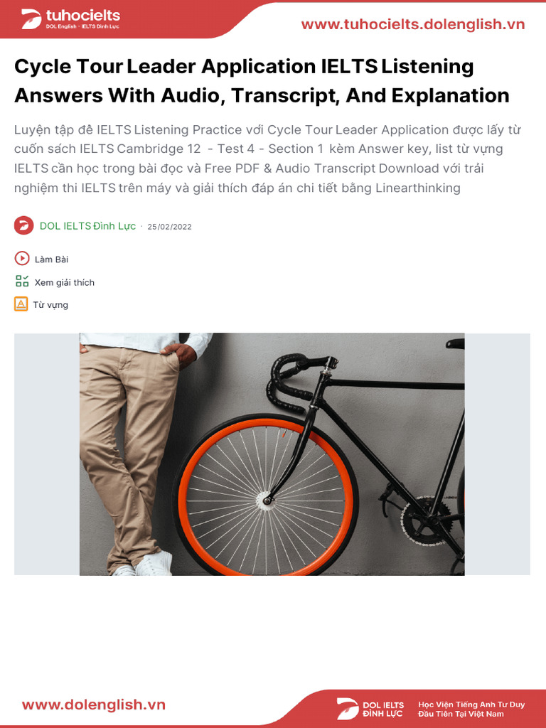 IELTS Listening: Cycle Tour Leader | PDF | International English ...