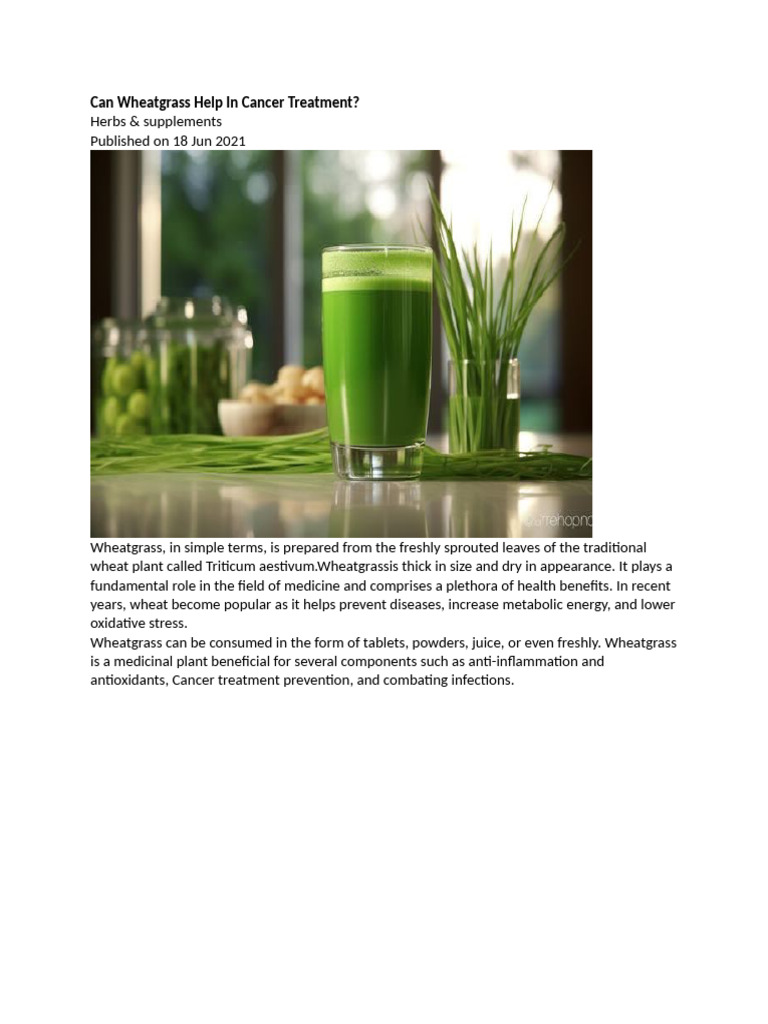 Can Wheatgrass Help In Cancer Treatment Pdf Cancer Foods