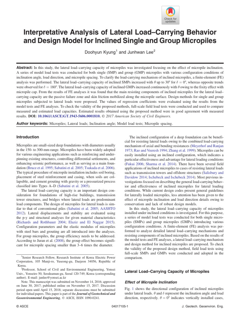 Interpretative Analysis of Lateral Load-Carrying Behavior and Design Model For Inclined Single ...