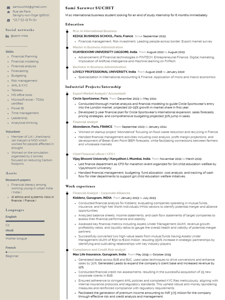 CV - 2024-07-26 - Sami Sarower - Suchit | PDF | Financial Analyst ...