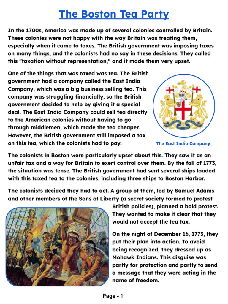 The Boston Tea Party | PDF | American Revolution | British Colonization ...