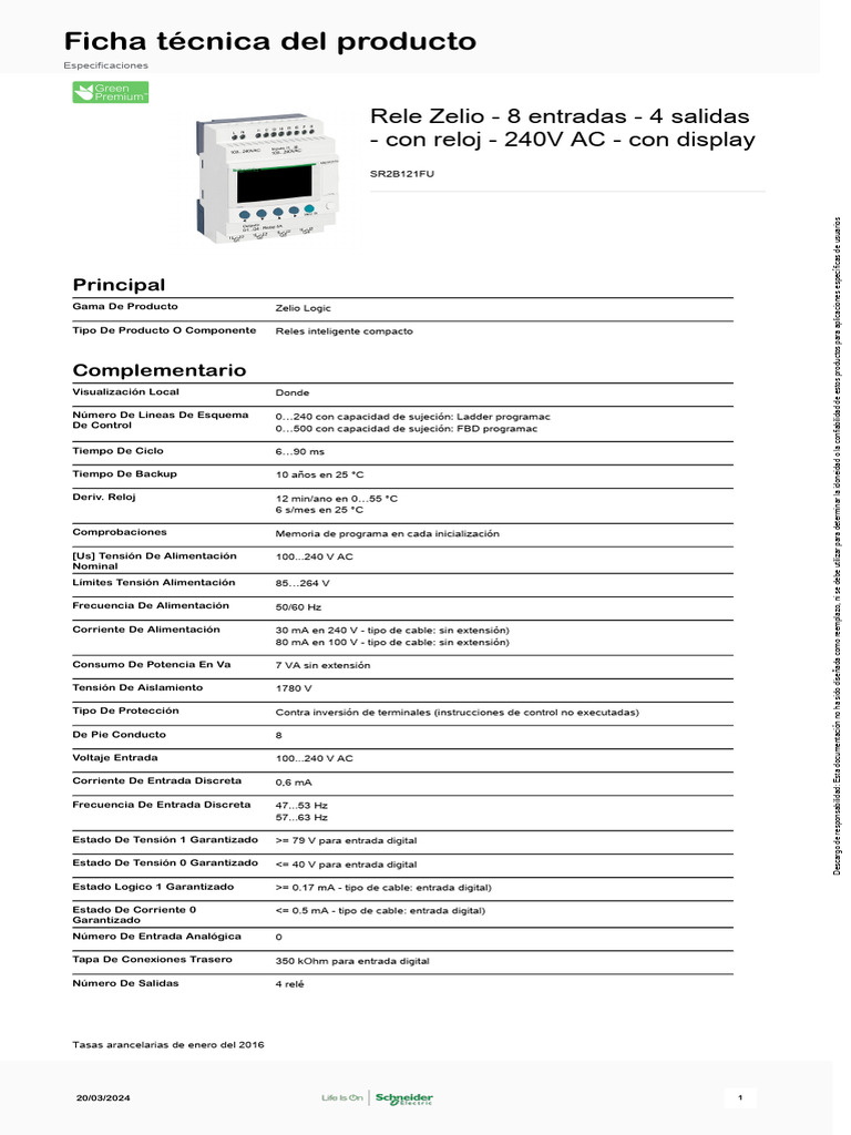Schneider Electric - Zelio-Logic - SR2B121FU | PDF