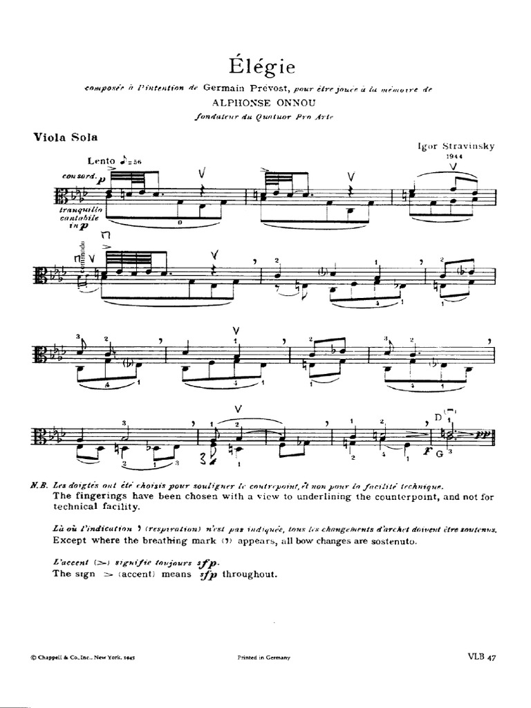 Stravinsky - Elegy For Solo Viola | PDF