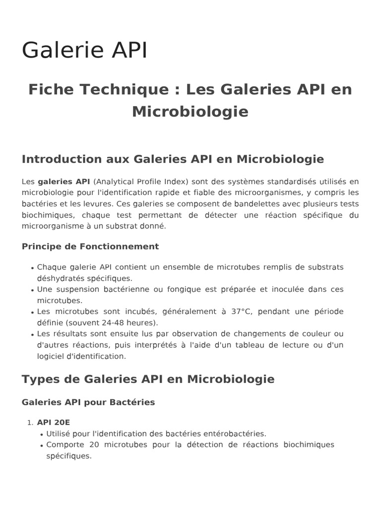 Identification rapide avec Galeries API | PDF | Bactérie | Microbiologie