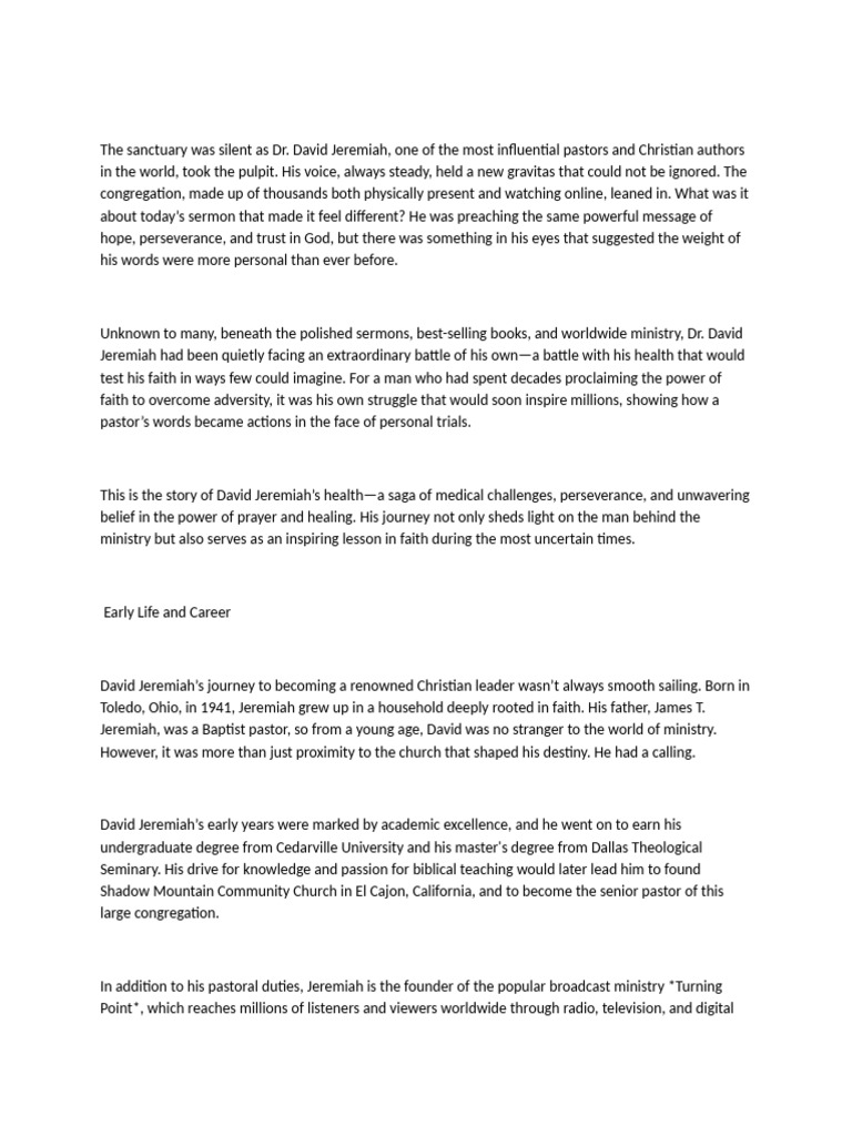 Dr. David Jeremiah Health | PDF | Prayer | Faith Dr. David Jeremiah Health | PDF | Prayer | Faith