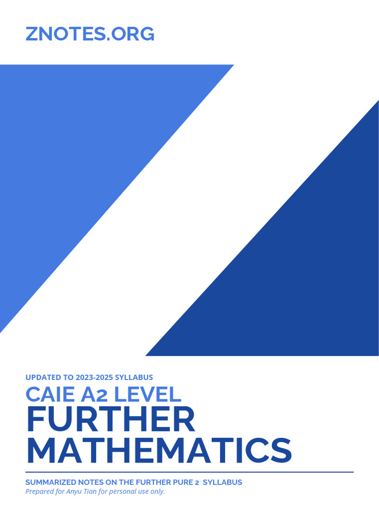 Caie A2 Level Further Mathematics 9231 Further Pure 2 ...