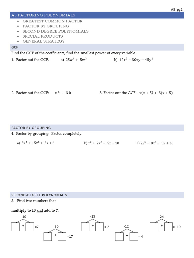 A3 factoring polynomials | PDF | Factorization | Polynomial