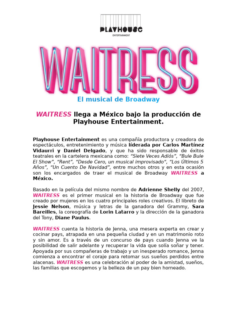 WAITRESS MX | PDF | Teatro musical | Teatro