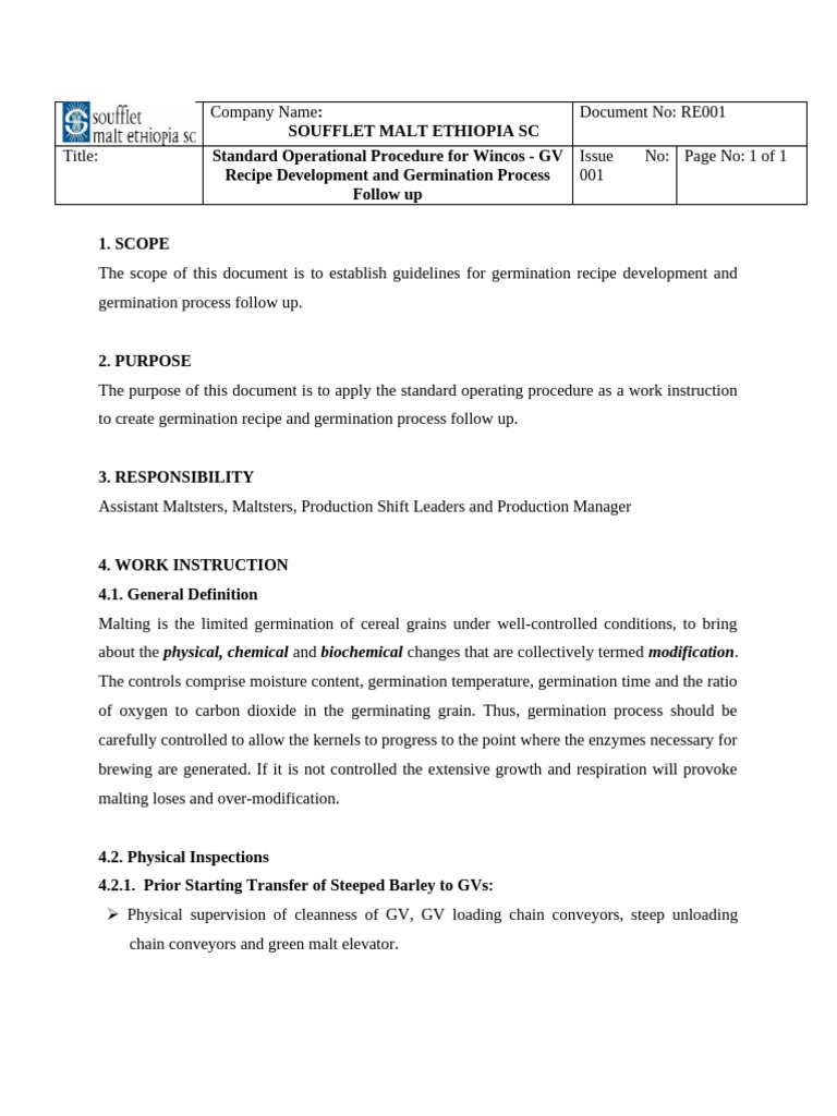 Standard Operational Pr Wincos - GV Recipe Development and Germination ...