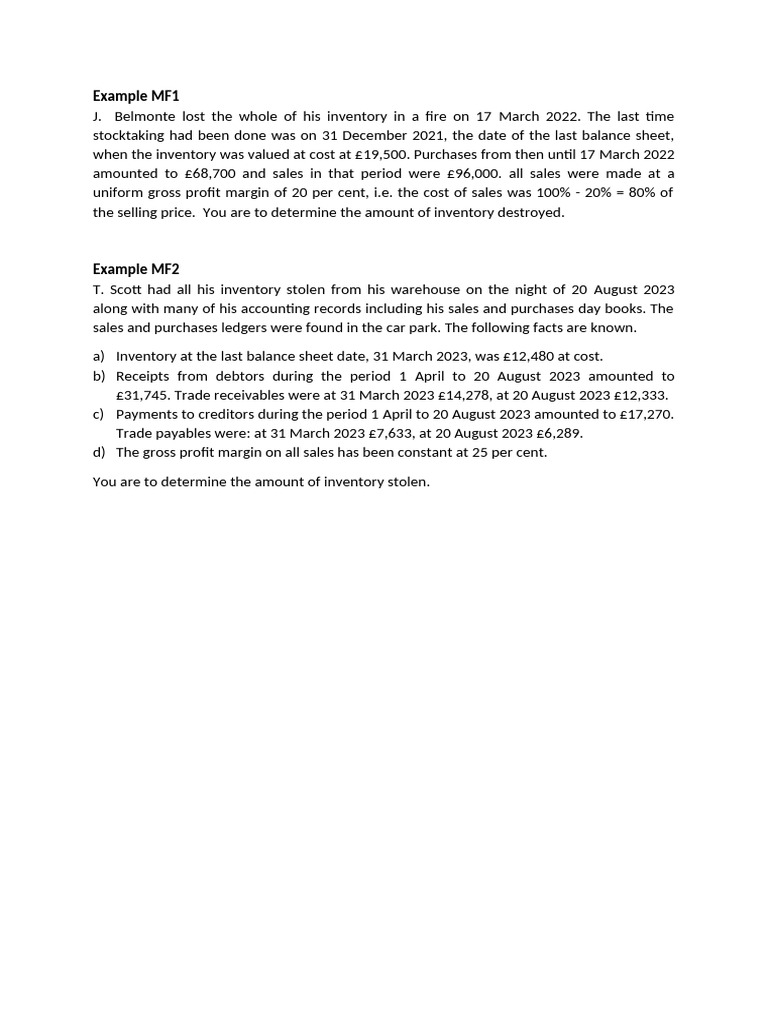 Example MF1 Goods Stolen and Destroyed | PDF