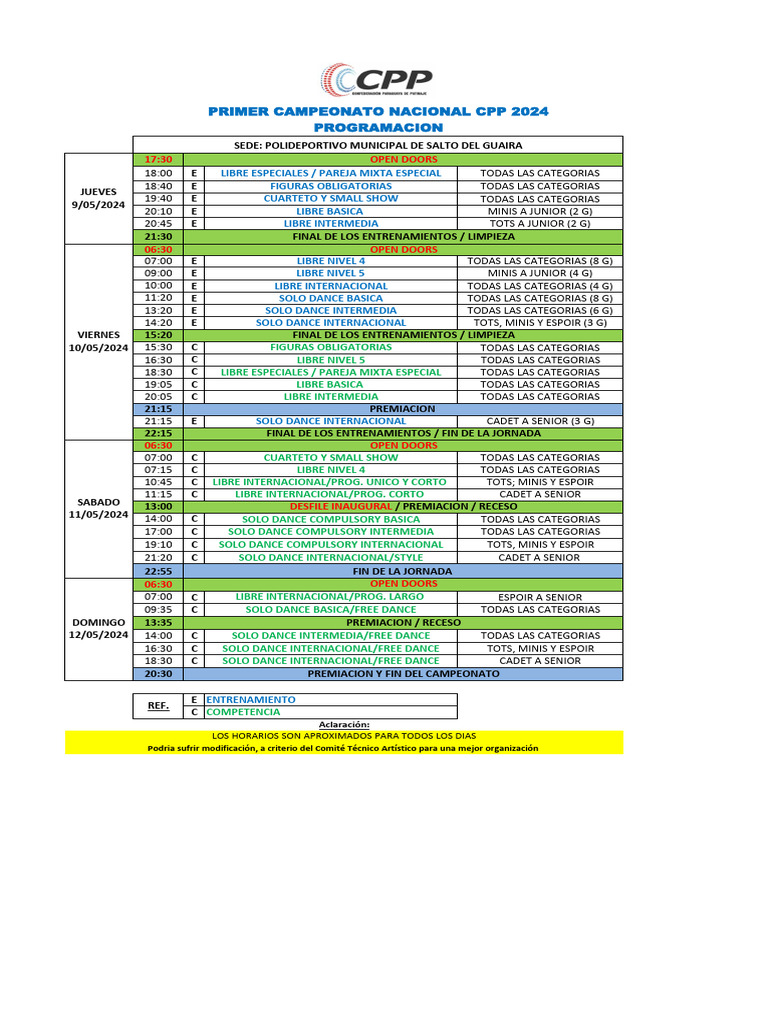 Programa 1er Campeonato Nacional CPP 2024 - Patinaje Artistico | PDF | Patinaje Artístico