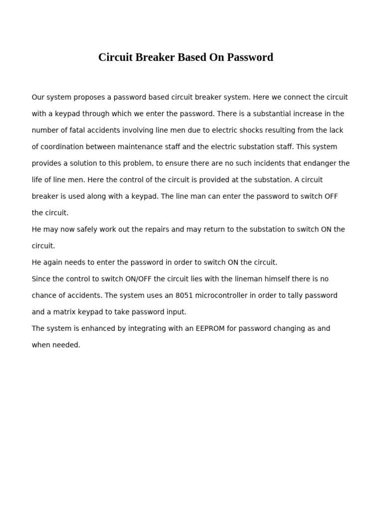 Circuit Breaker Based On Password | PDF