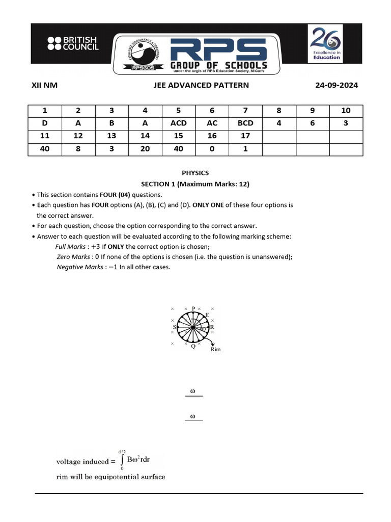 Xii NM Physics 24-09-2024 Solution | PDF | Mechanics | Motion (Physics)