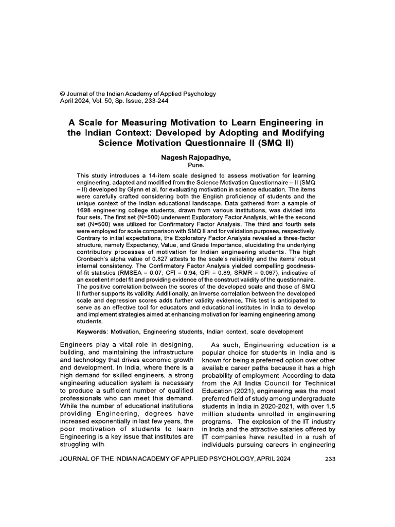 Motivation To Learn Engineering - Published Paper - Downloaded | PDF