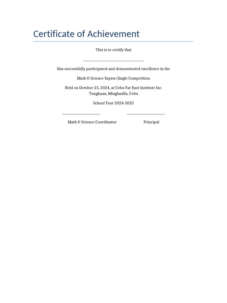 Math Science Sayaw Jingle Certificate Template | PDF | Career & Growth