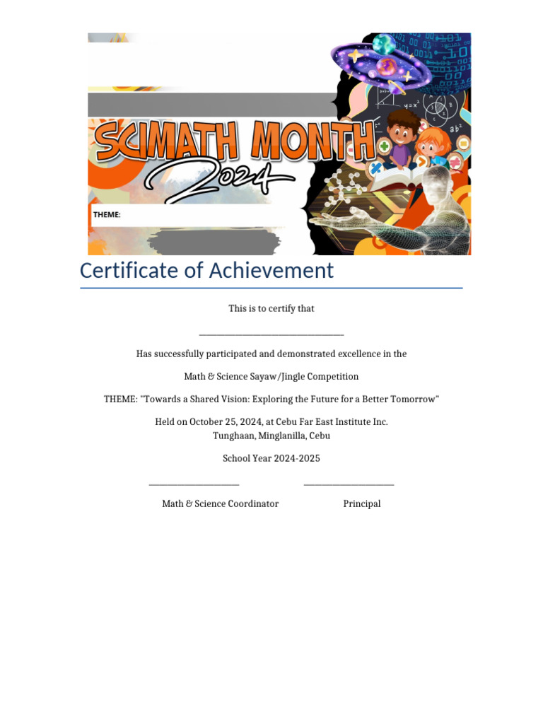Math Science Sayaw Jingle Certificate With Theme | PDF