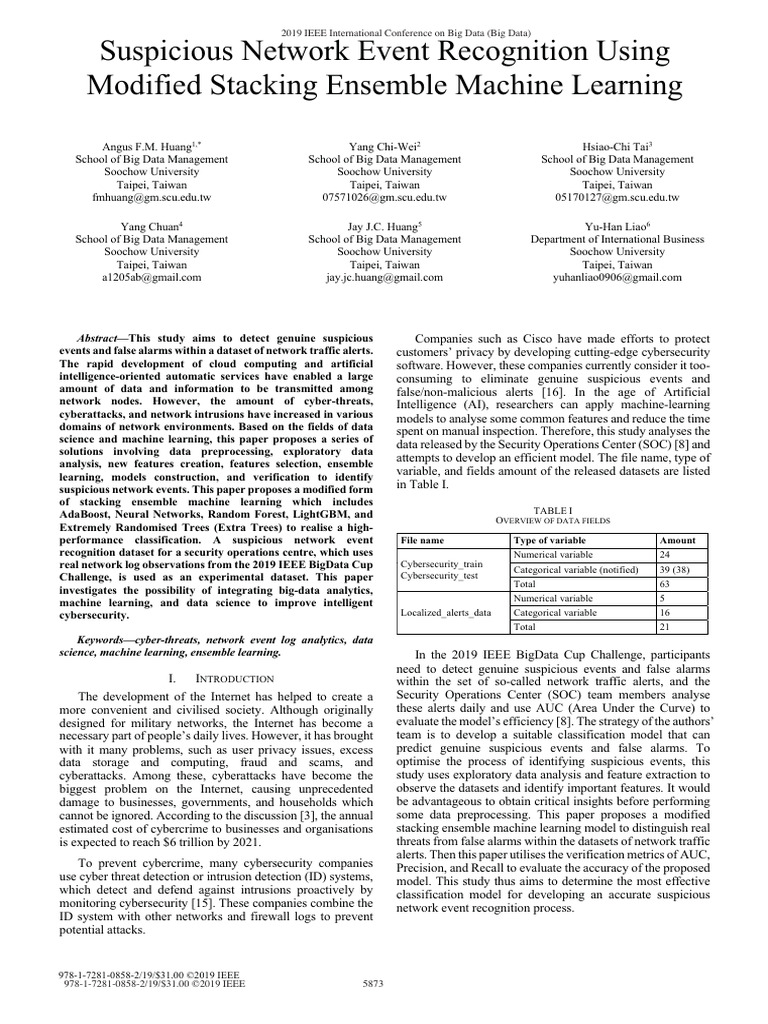 Suspicious Network Event Recognition Using Modified Stacking Ensemble Machine Learning | PDF ...