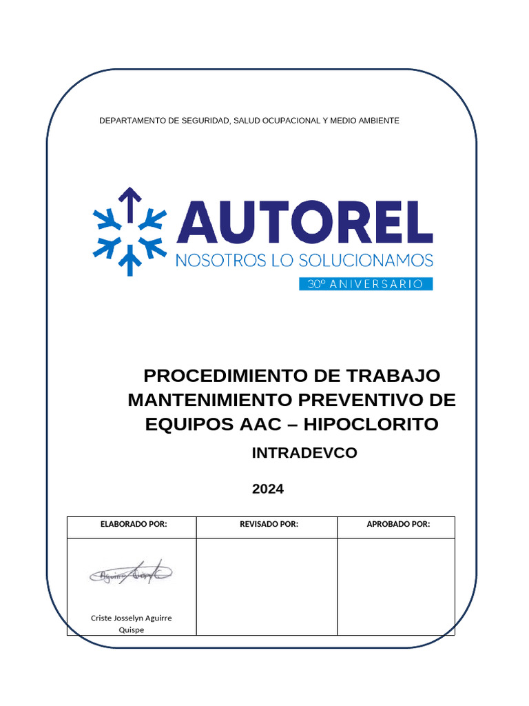 Au-Pets - Mantenimiento de Aac-Hipoclorito - Intra V2 | PDF | Incendios