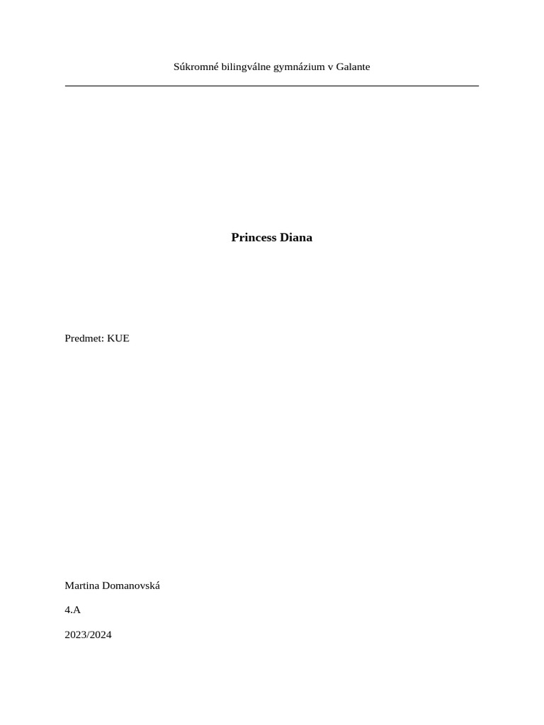 KUE4, Domanovska, Princess Diana - Project | PDF | Diana | Elizabeth Ii